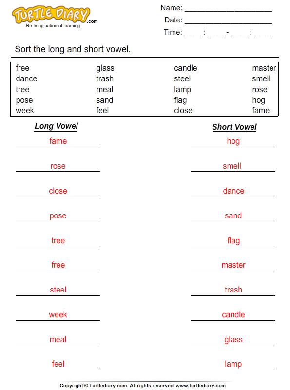 Long Vowel Short Vowel Worksheet - Adriansonfifth