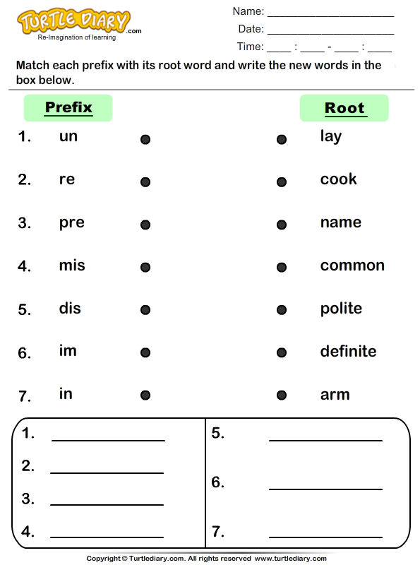 Match Prefixes To Root Words TurtleDiary Match Prefixes To Root Words TurtleDiary