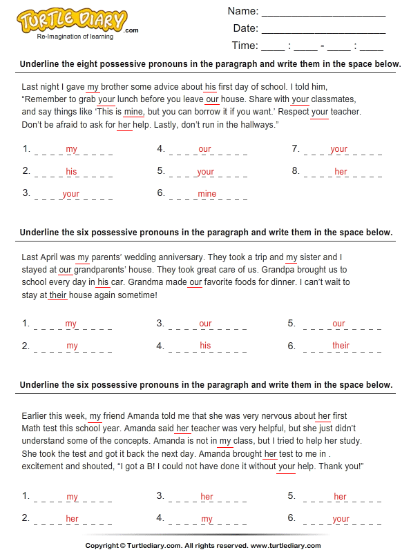 Identify Possessive Pronouns Worksheet 2 Turtle Diary Identify Possessive Pronouns Worksheet 2 Turtle Diary