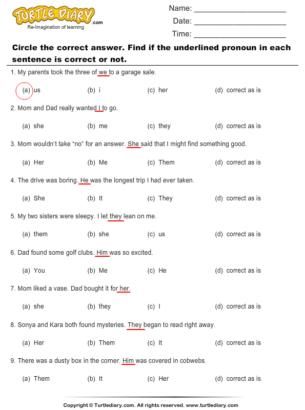 Circle The Correct Pronoun Worksheet 1 - Turtle Diary