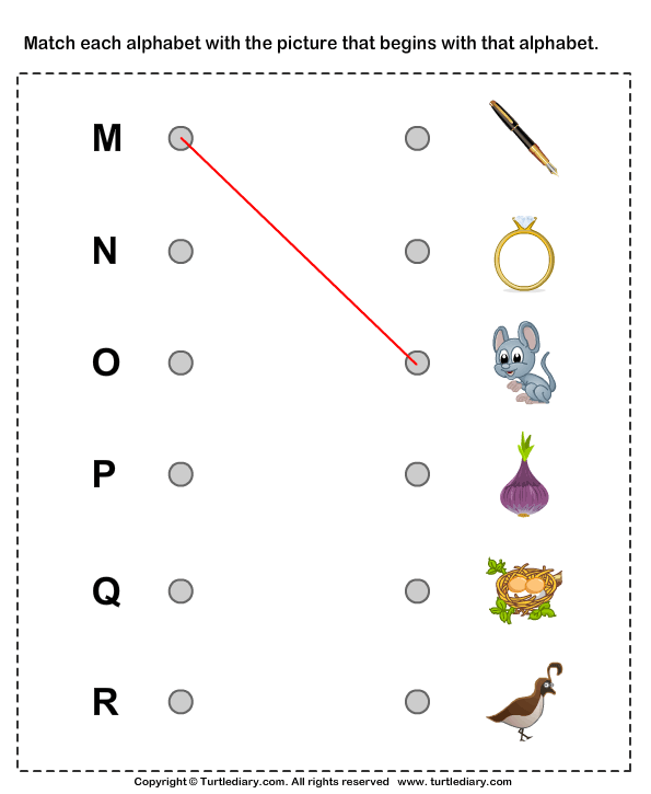Alphabets Worksheets - Match Alphabets To The Objects 3 | Turtle Diary