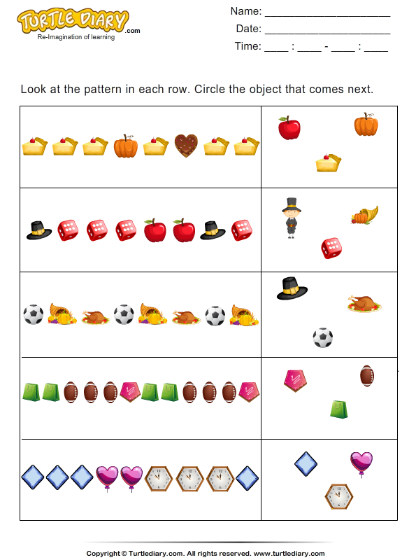 Thanksgiving Pattern Worksheets