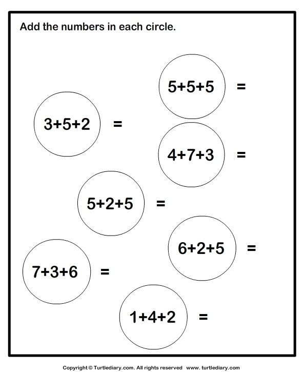 Adding Three One Digit Numbers Worksheet 1 Turtle Diary