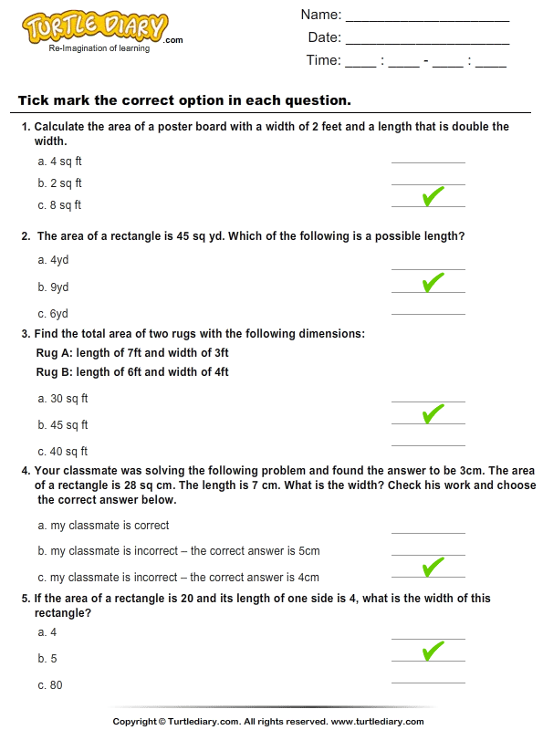 Area Multiple Choice Questions TurtleDiary