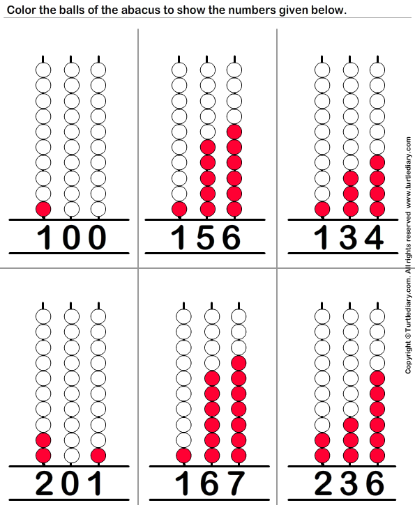 Three Digit Number On Abacus Worksheet 1 Turtle Diary