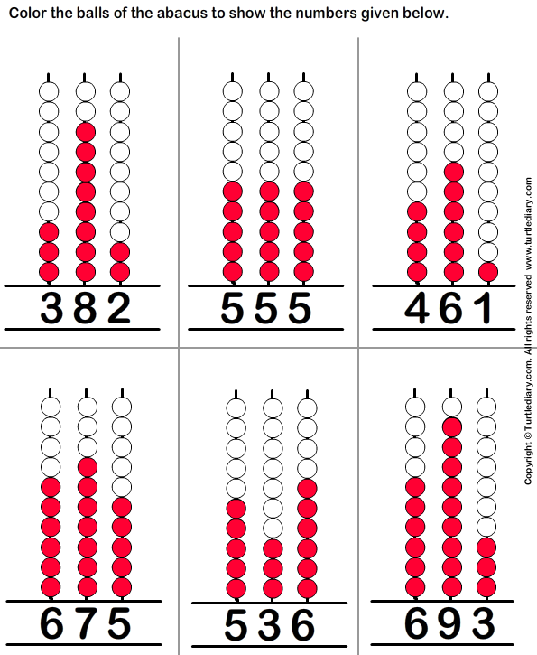 Three Digit Number On Abacus Worksheet 3 Turtle Diary
