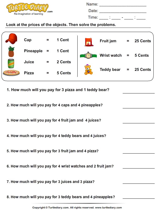 Adding Cents Worksheet Turtle Diary