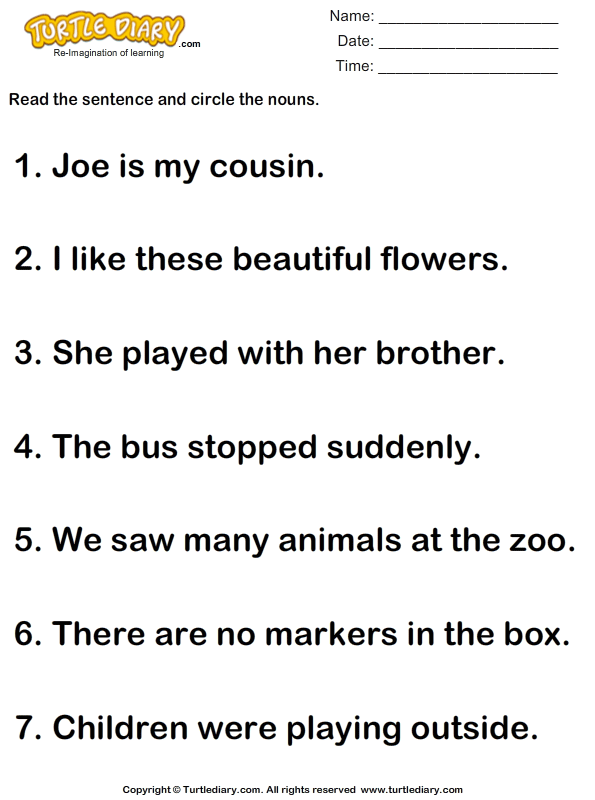 Circle The Nouns Worksheet For Grade 1