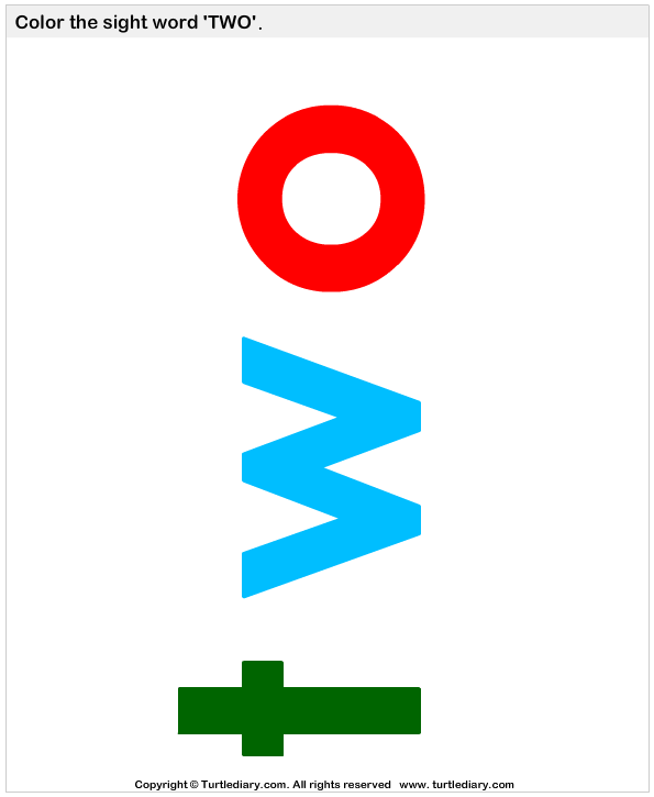 Color the Sight Word Two Worksheet - Turtle Diary