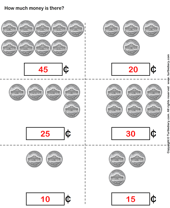 Counting Nickels Up To Ten Worksheet Turtle Diary