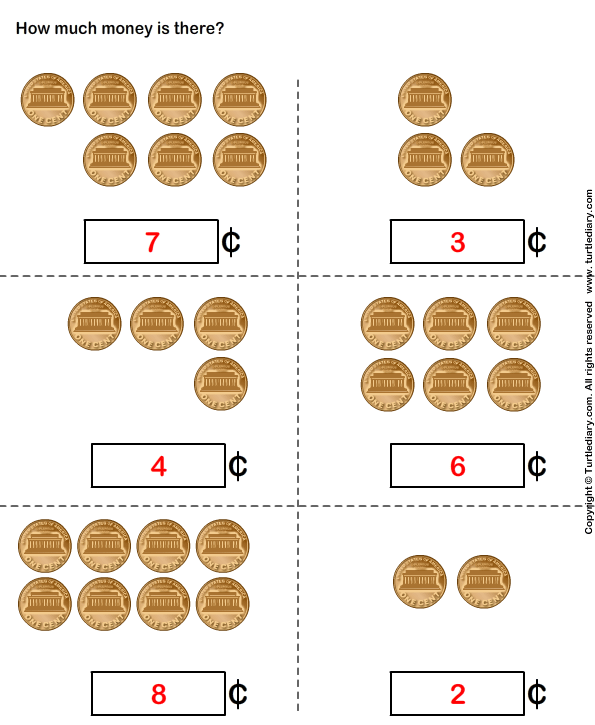 Counting Pennies Up To Ten Worksheet Turtle Diary