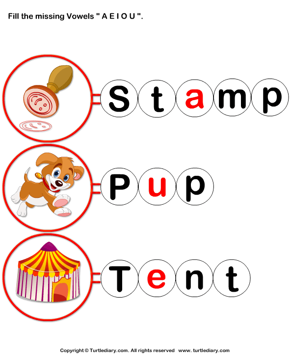 Fill in the Missing Vowels A U E Worksheet - Turtle Diary