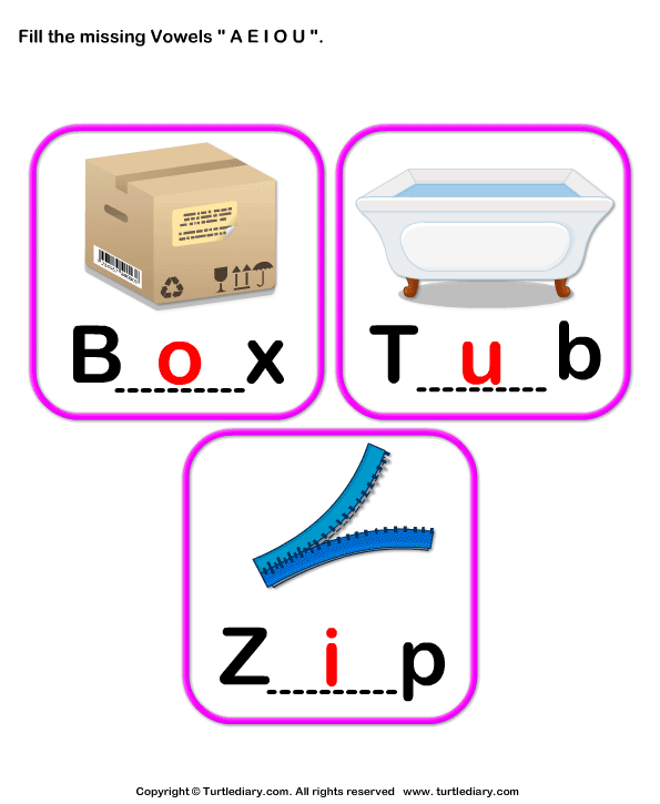 Fill in the Missing Vowels O U I Worksheet - Turtle Diary