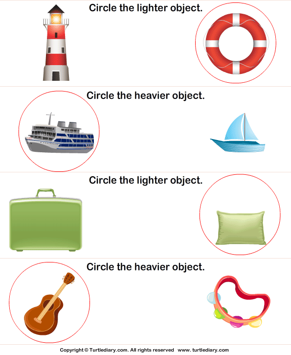 Identify Lighter and Heavier Object Worksheet - Turtle Diary