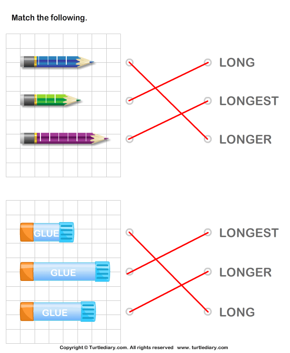 Identify Long Longer Longest Object Worksheet - Turtle Diary