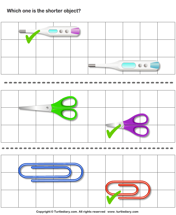 Identify Longer and Shorter Object Worksheet - Turtle Diary