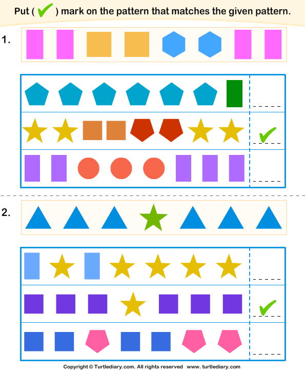 Identify Pattern that Matches the Given Pattern Worksheet - Turtle Diary
