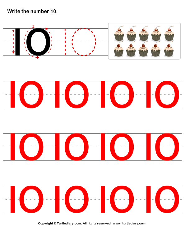 Learn to Write Number Ten Worksheet - Turtle Diary