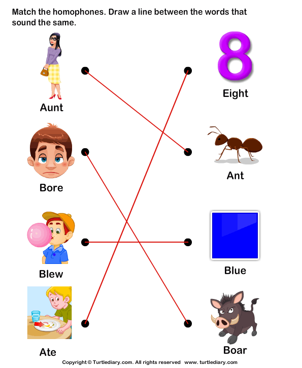 Match The Homophones Ate And Eight Worksheet Turtle Diary Match The Homophones Ate And Eight Worksheet Turtle Diary