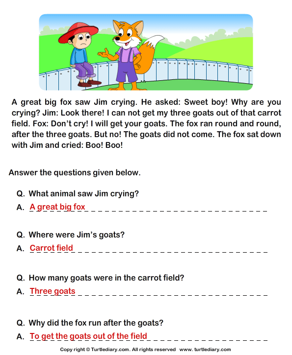 Read Comprehension Jim And His Goats And Answer The Questions Worksheet