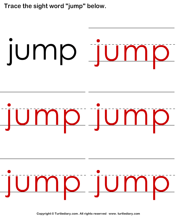 Sight Word Jump Tracing Sheet Worksheet - Turtle Diary