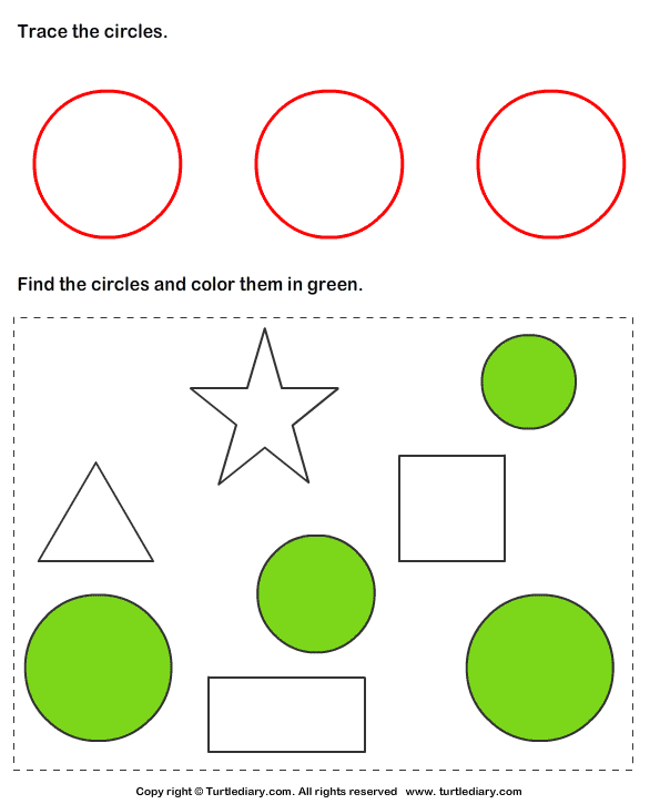 Trace Circles and Color Them Worksheet - Turtle Diary
