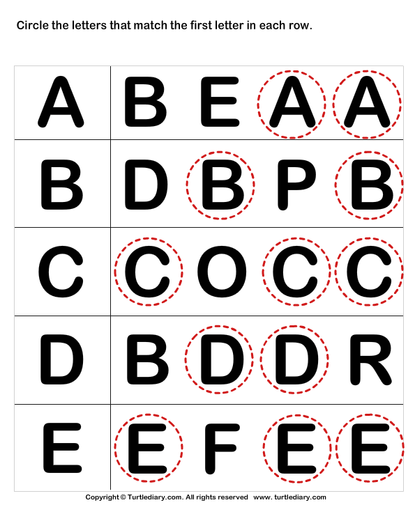 Uppercase Letter Recognition A B C D E Worksheet Turtle Diary