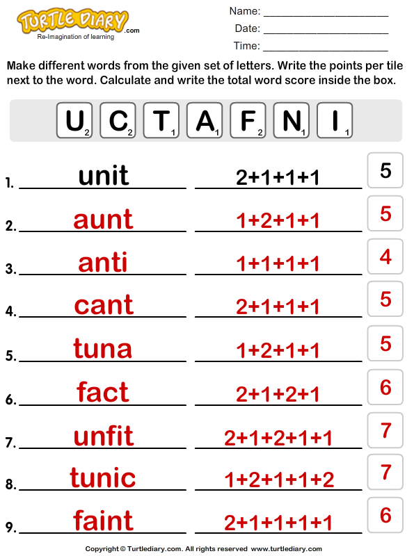 Use Letters to Form Different Words Worksheet - Turtle Diary