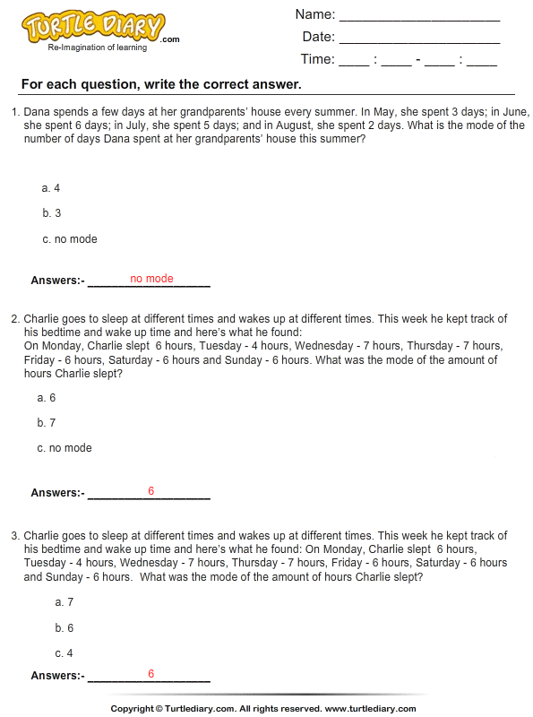 Word Problems on Mode Worksheet - Turtle Diary Word Problems on Mode Worksheet - Turtle Diary