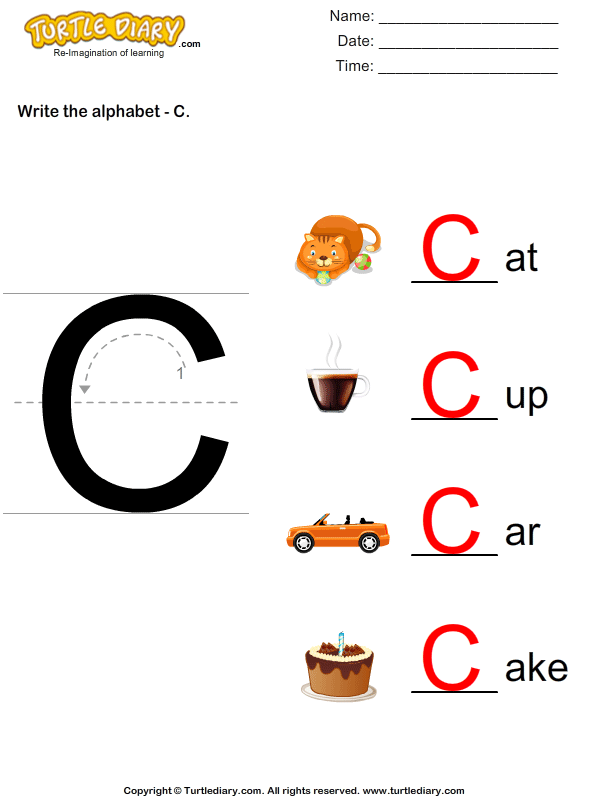 Write Alphabet C in Uppercase Worksheet - Turtle Diary