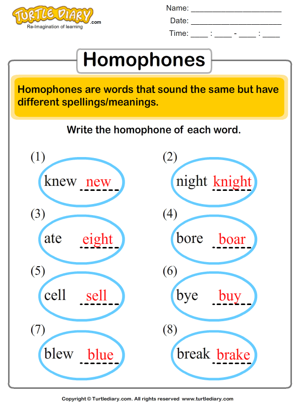 Write The Correct Homophones Worksheet Turtle Diary Write The Correct Homophones Worksheet Turtle Diary