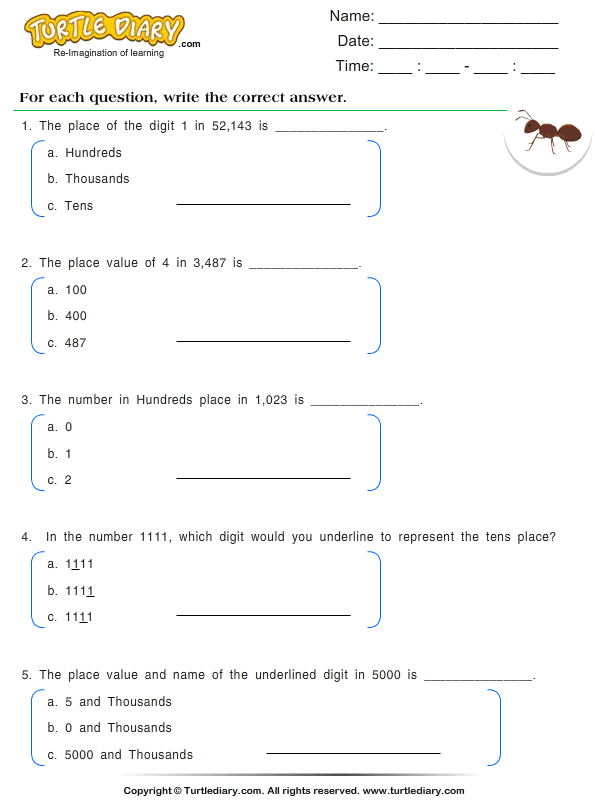 Find the place value - TurtleDiary.com