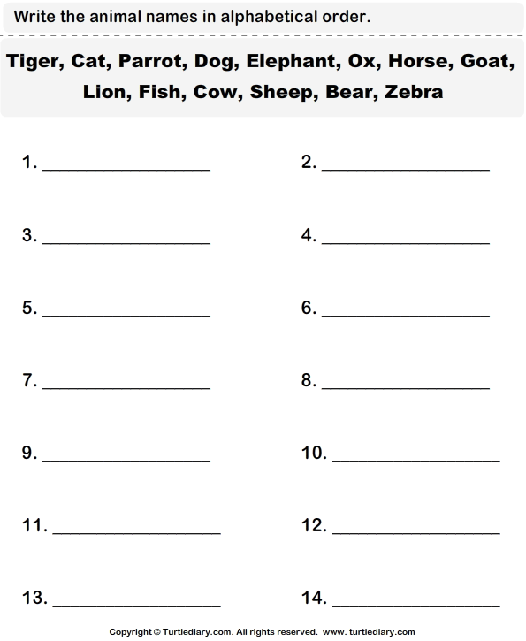 Animal Names | Turtle Diary Worksheet