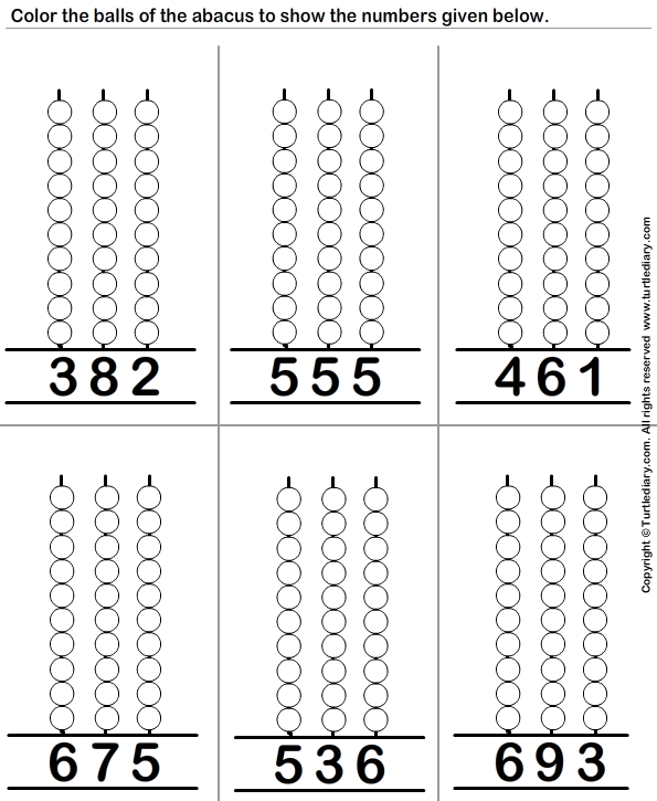 Color The Balls To Represent The Number On Abacus Turtle Diary Worksheet