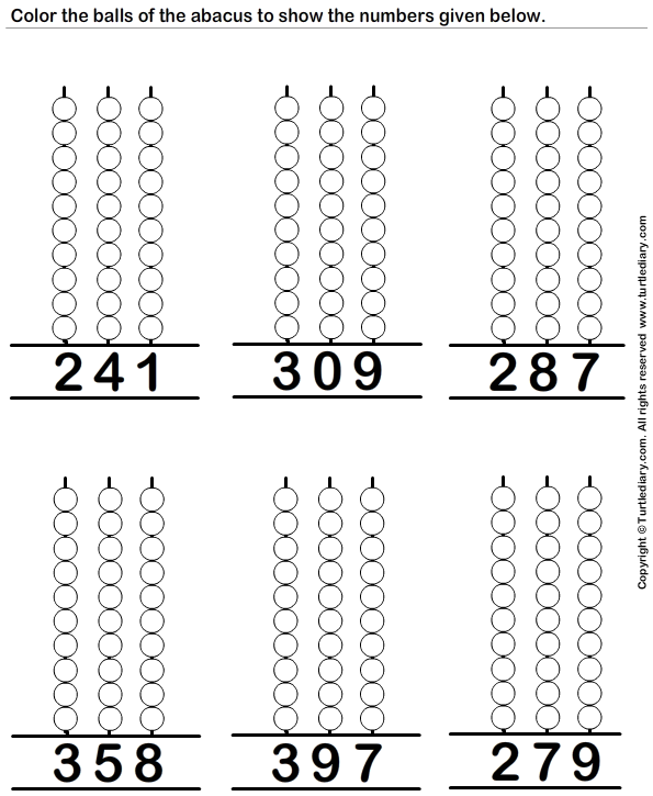 Color The Three Digit Numbers On Abacus Worksheet Turtle Diary