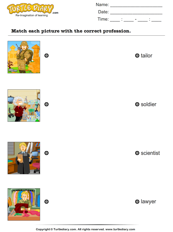 Draw a Line to Match the Pictures and Profession | Turtle Diary Worksheet