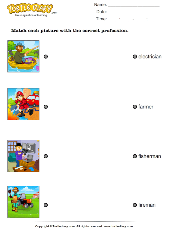 Match Pictures with Profession | Turtle Diary Worksheet