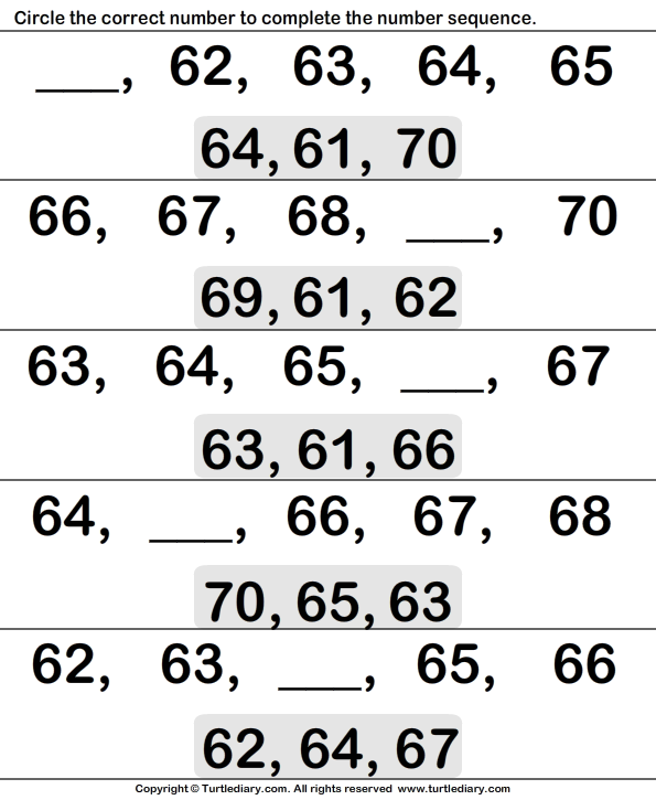 Ordinal Numbers Sixty One to Seventy | Turtle Diary Worksheet