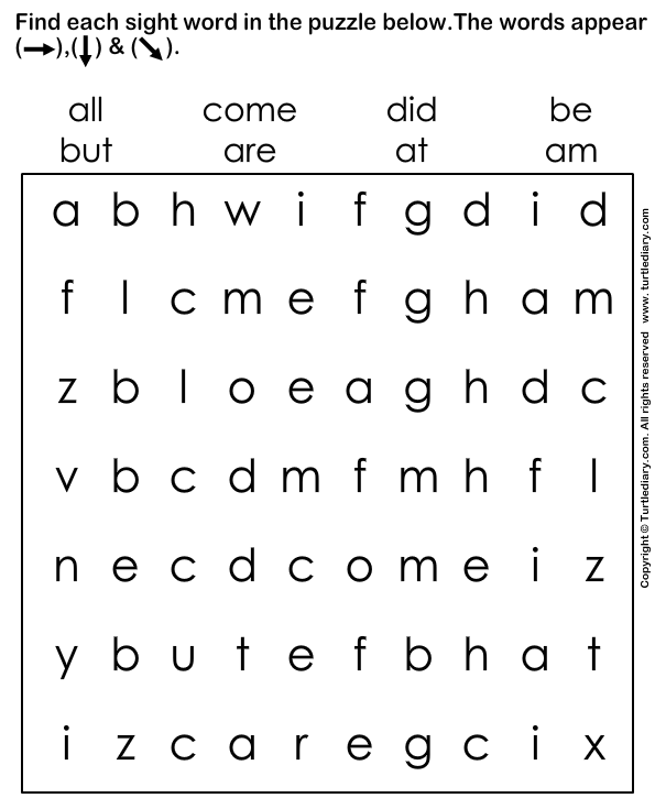 Search Sight Words Turtle Diary Worksheet