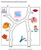 Draw Line from Start to End Connecting Rhyming Words et | Turtle Diary ...